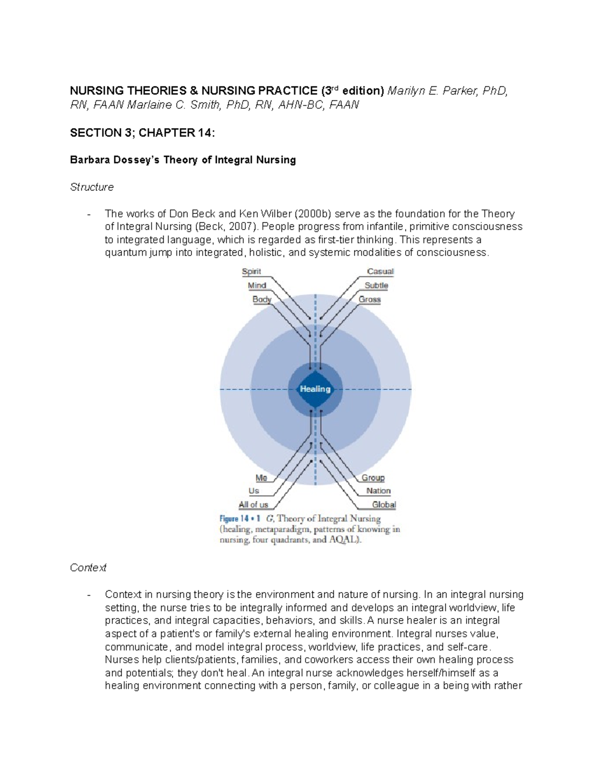 Barbara Dossey 04 - Lecture notes for TFN - NURSING THEORIES & NURSING ...