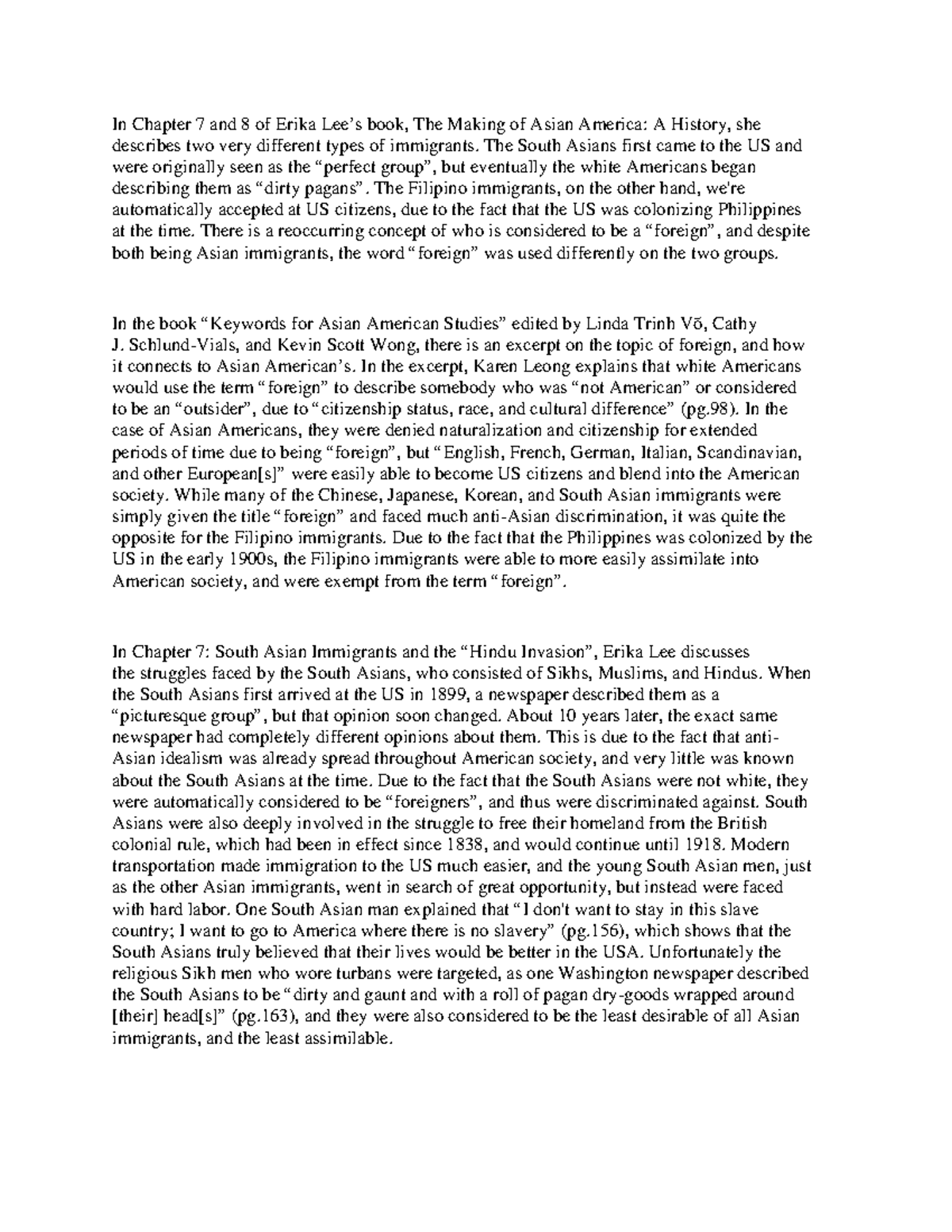 WAM # 4 for ASAM 100 - In Chapter 7 and 8 of Erika Lee’s book, The ...