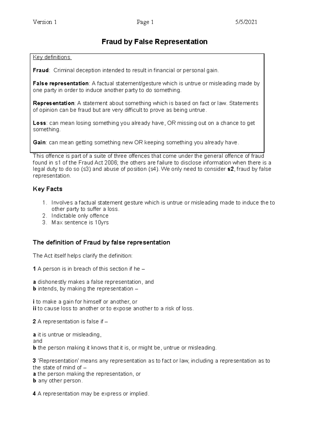 Fraud Alevel - Fraud by False Representation This offence is part of a ...