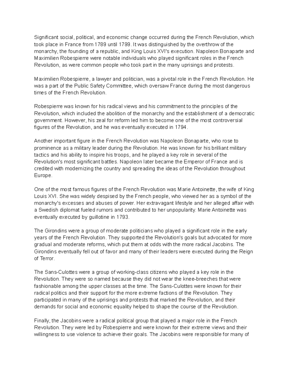 French Revolution Notes History 2 - Significant social, political, and ...