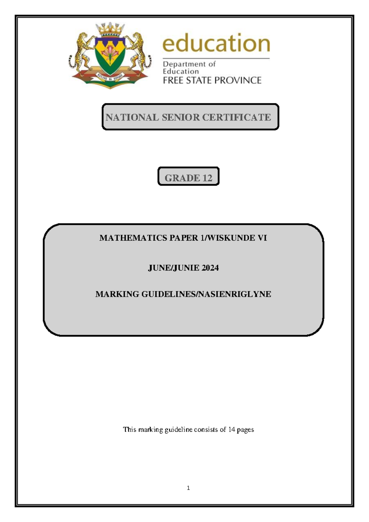 GR 12 Maths JUNE P1 Marking guideline - NATIONAL SENIOR CERTIFICATE ...