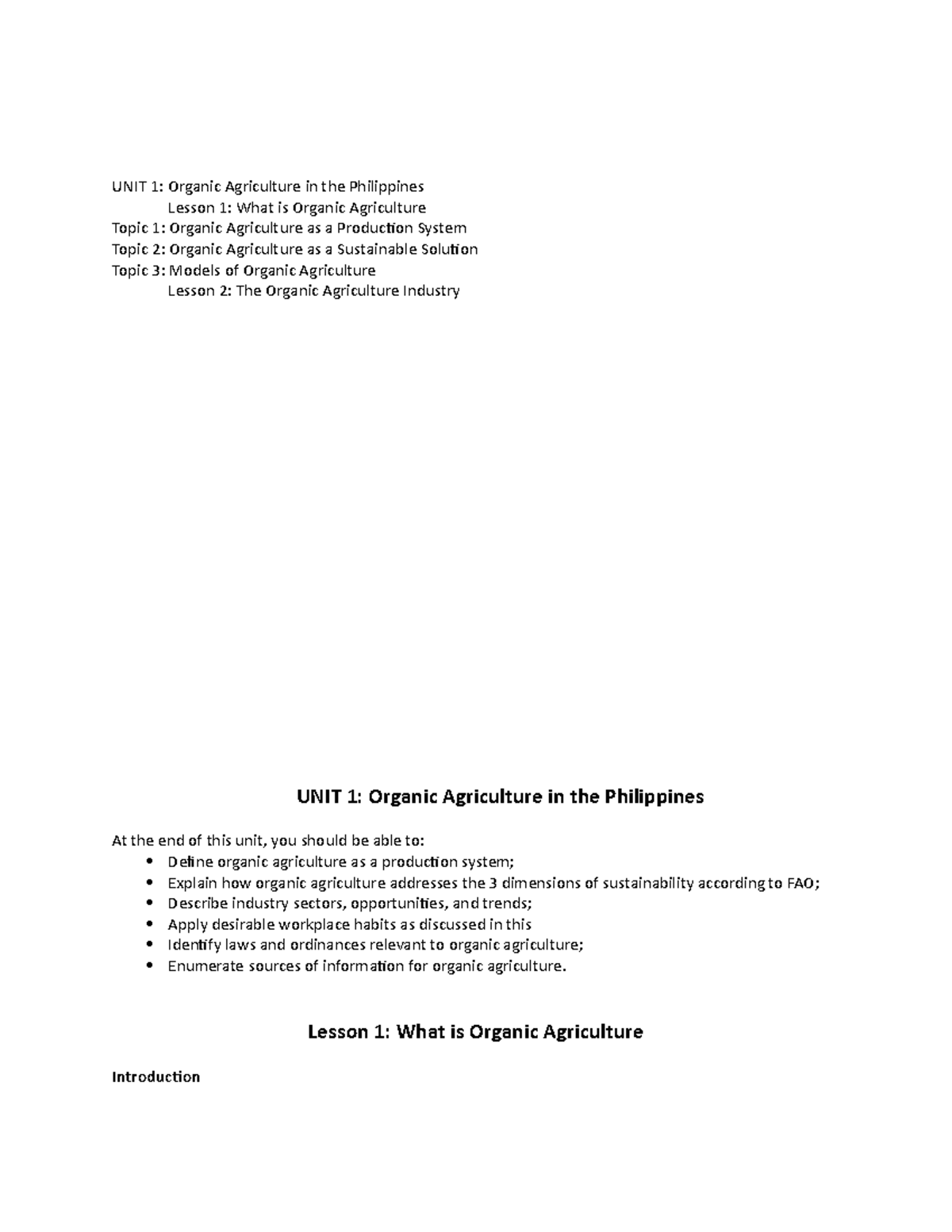 Organicx Fundamental for Basic learning - UNIT 1: Organic Agriculture ...