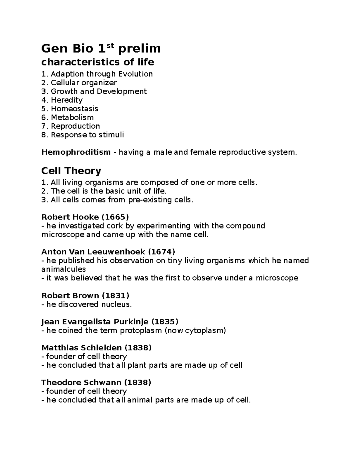 Gen bio 1st prelim - Biology - Gen Bio 1 st prelim characteristics of ...
