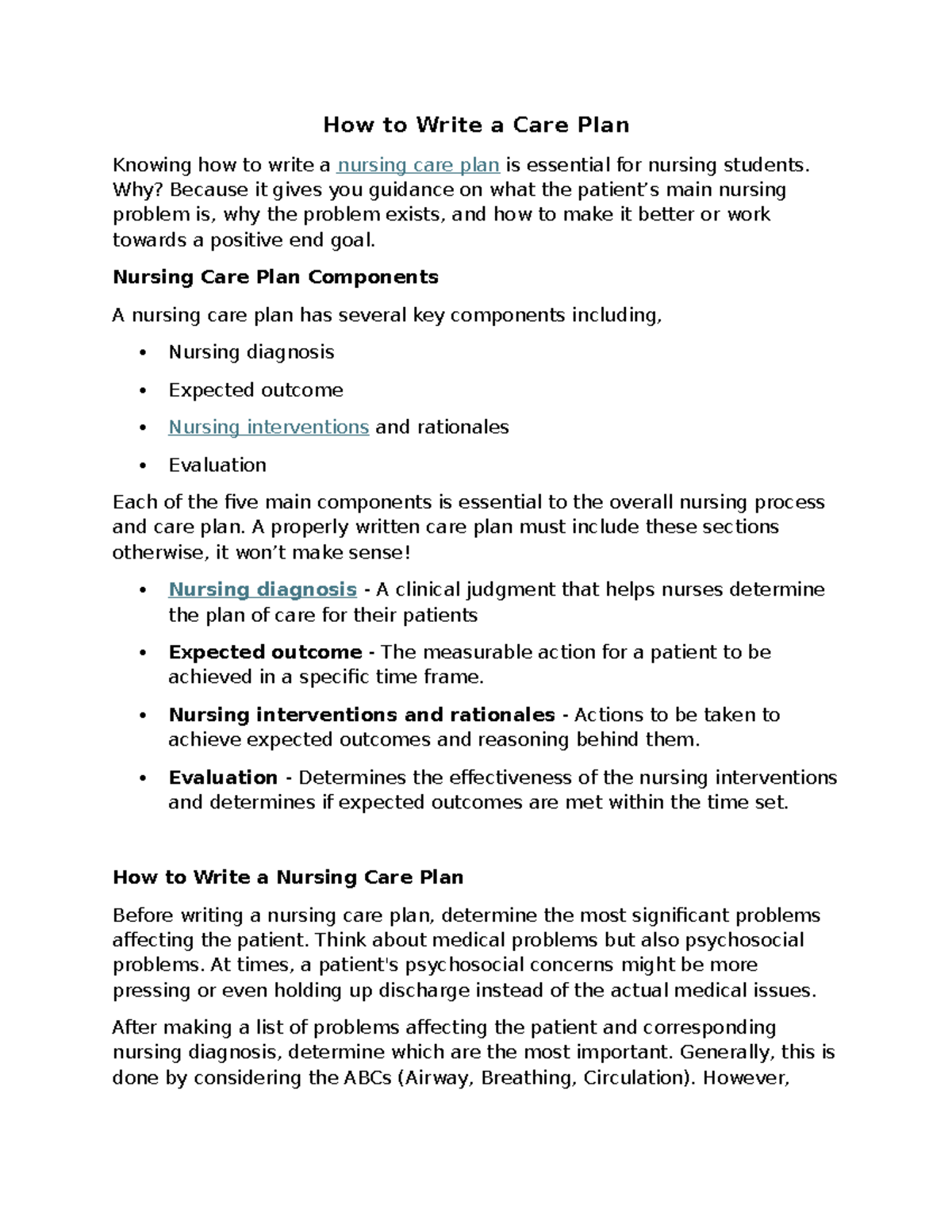 How to Write a Care Plan - How to Write a Care Plan Knowing how to ...