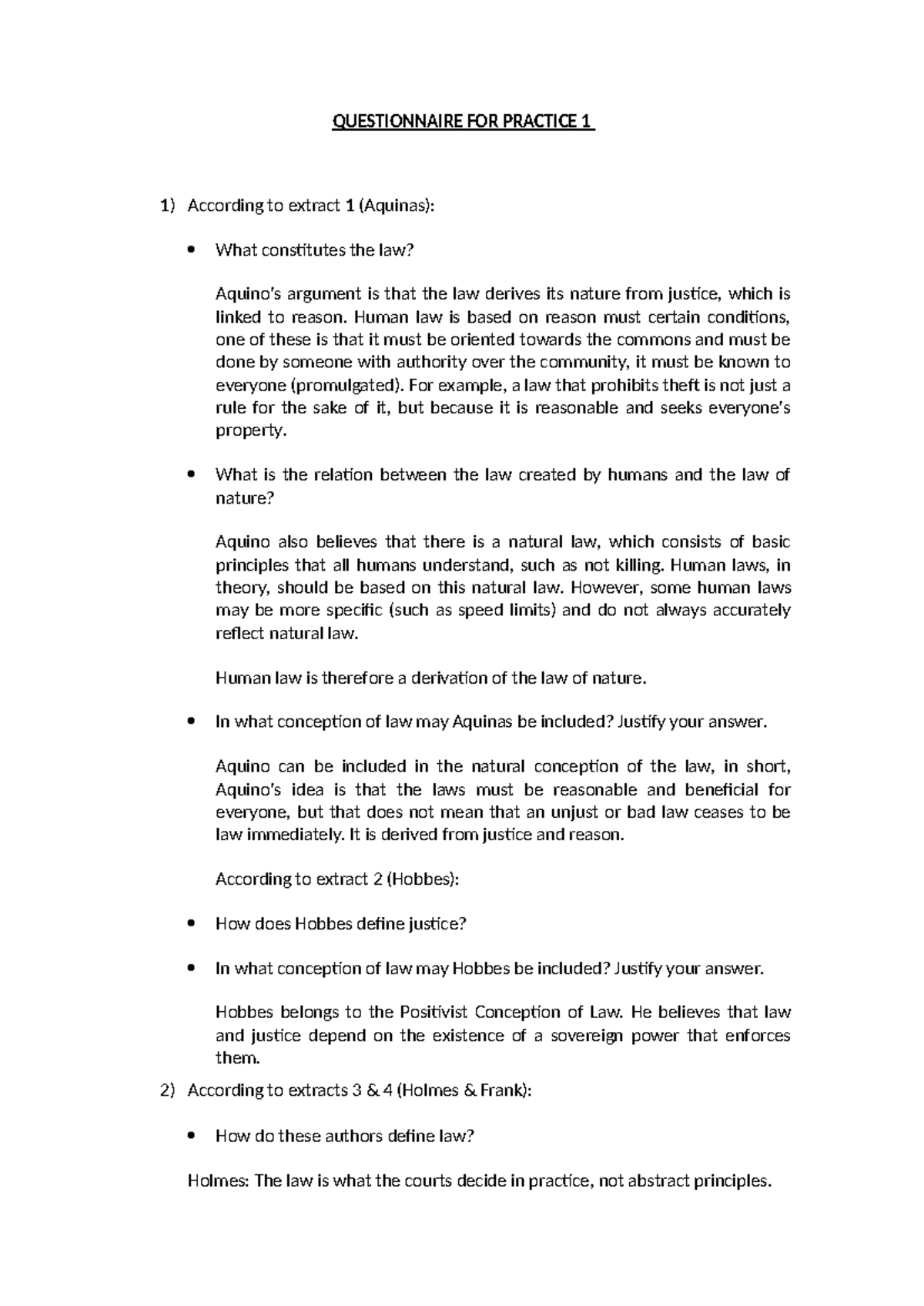 Practice 1 Questionnaire - QUESTIONNAIRE FOR PRACTICE 1 According to ...