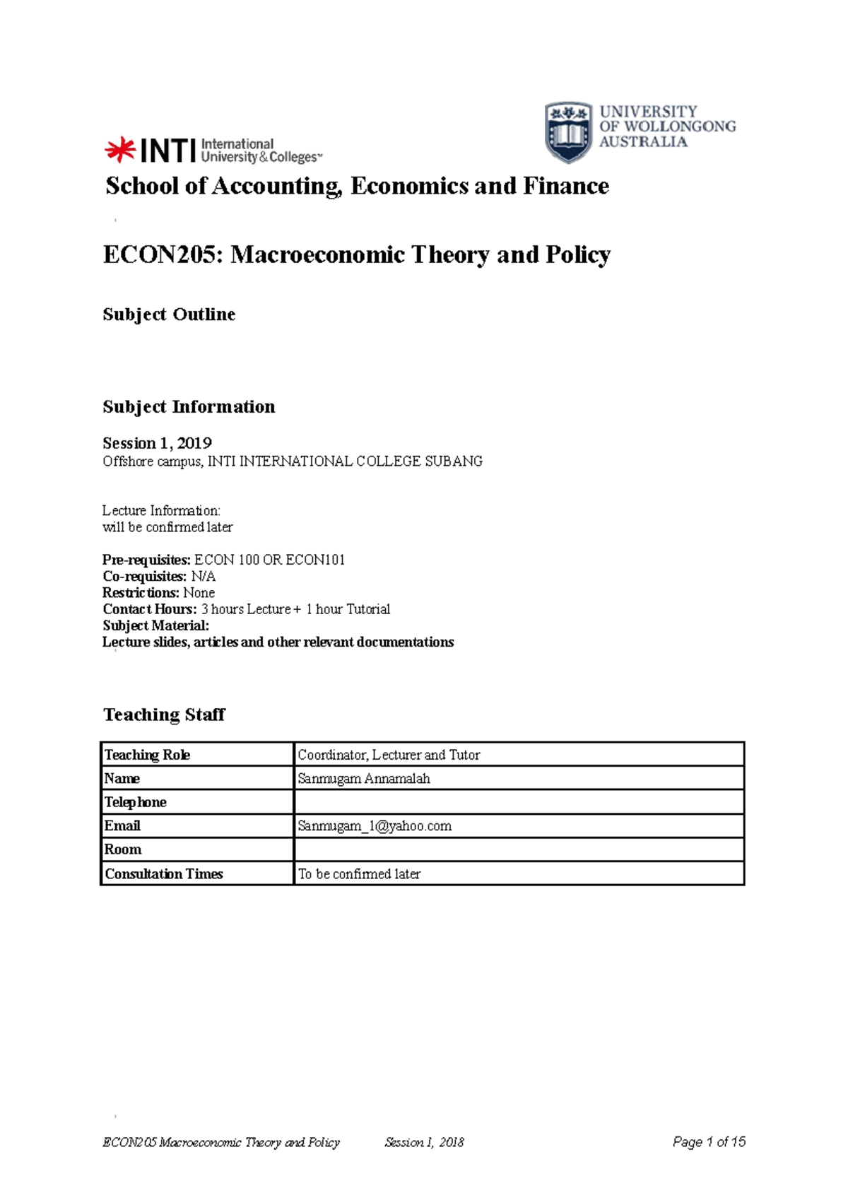 ECON205 INTI S1 2019 - School of Accounting, Economics and Finance ...