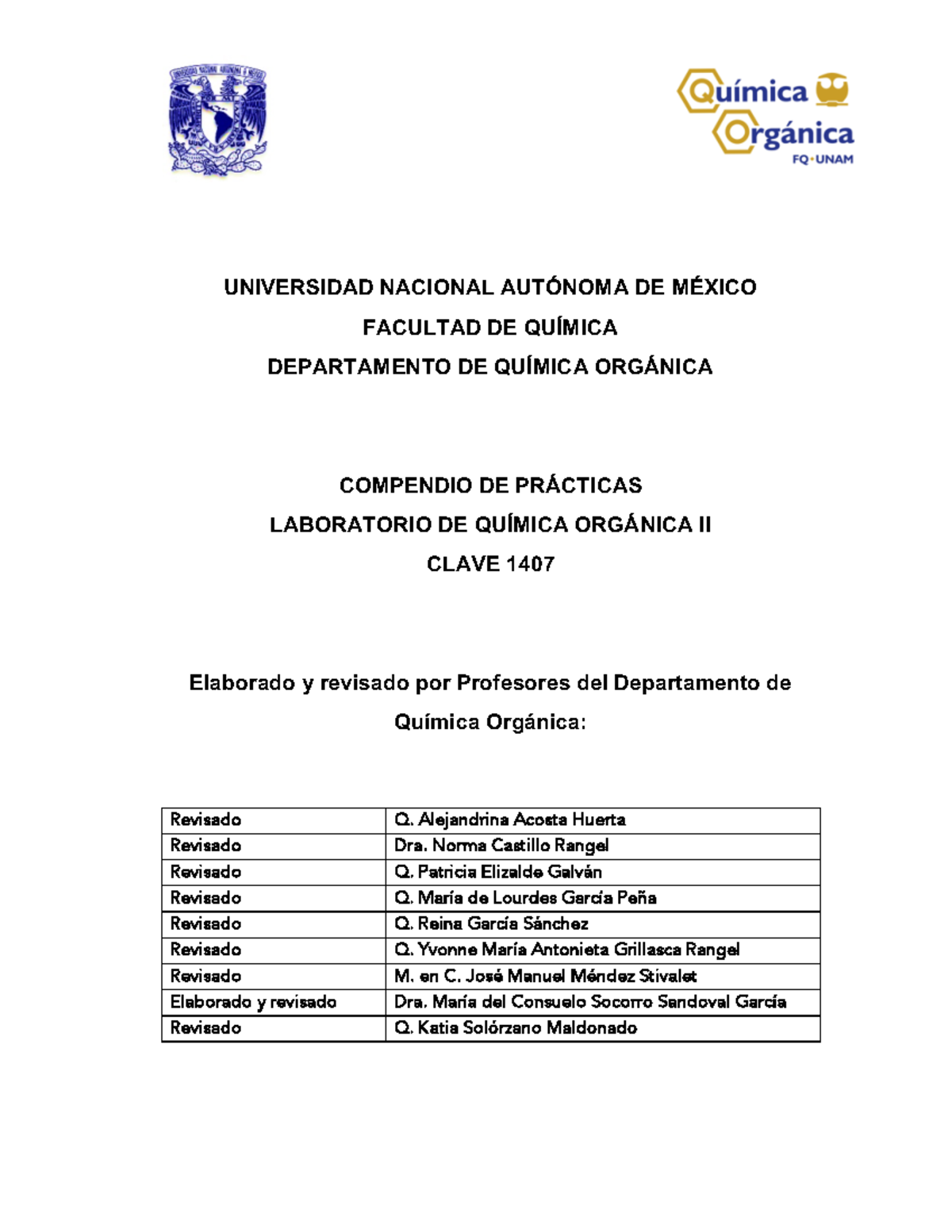 Compendio de Pr-cticas QOII (1407) 2024-2 - UNIVERSIDAD NACIONAL ...