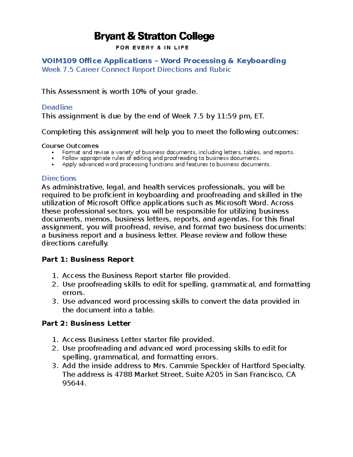 VOIM109 - Career Connect Report - VOIM109 Office Applications – Word Processing & Keyboarding ...