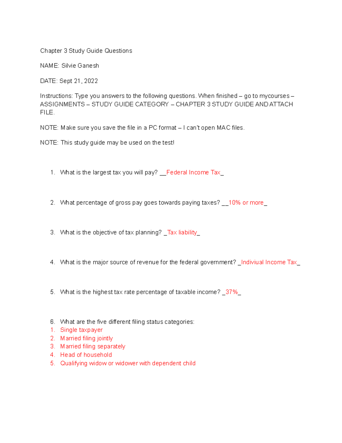 Chapter 3 Study Guide Questions - Chapter 3 Study Guide Questions NAME ...