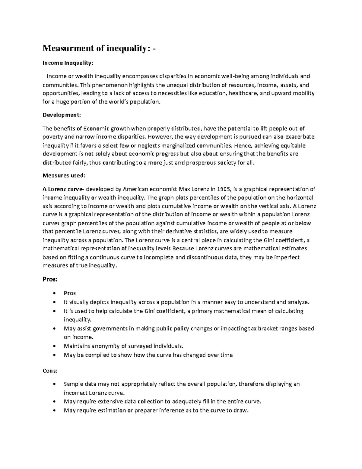 Measurement of Inequality 2 - Measurment of inequality: - Income ...