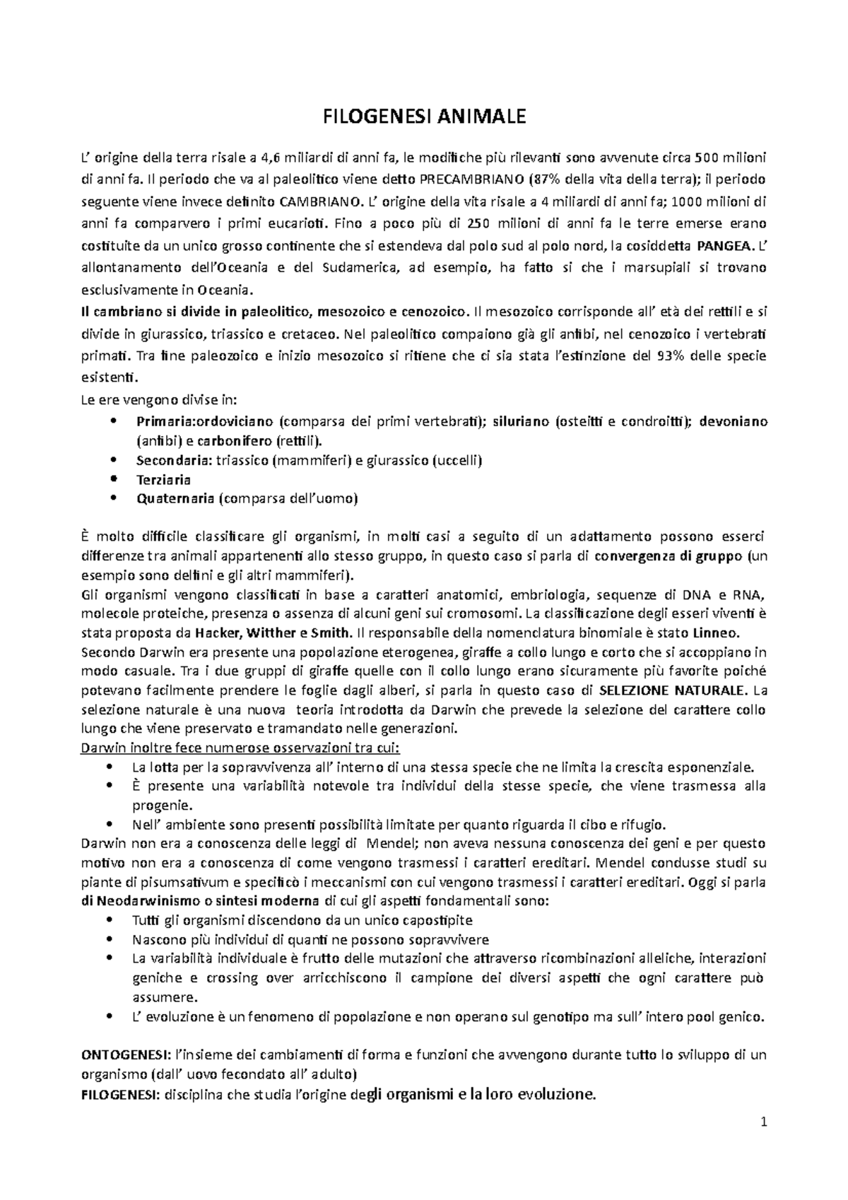 Filogenesi Animale - FILOGENESI ANIMALE L’ origine della terra risale a ...