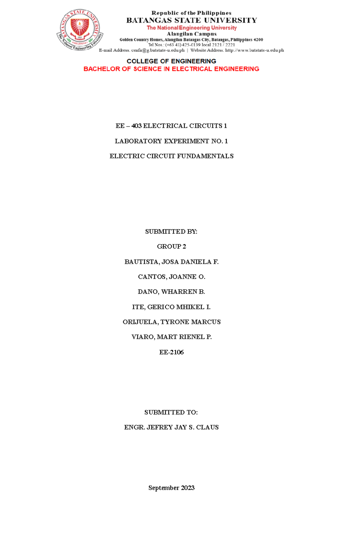 Laboratory Report Format Rev 1 - EE – 403 ELECTRICAL CIRCUITS 1 ...