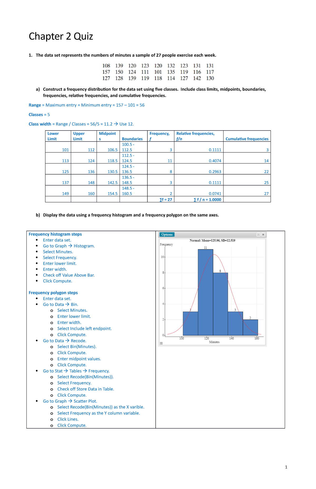 Quiz Chapter 2 - Practice quiz. - Chapter 2 Quiz The data set ...