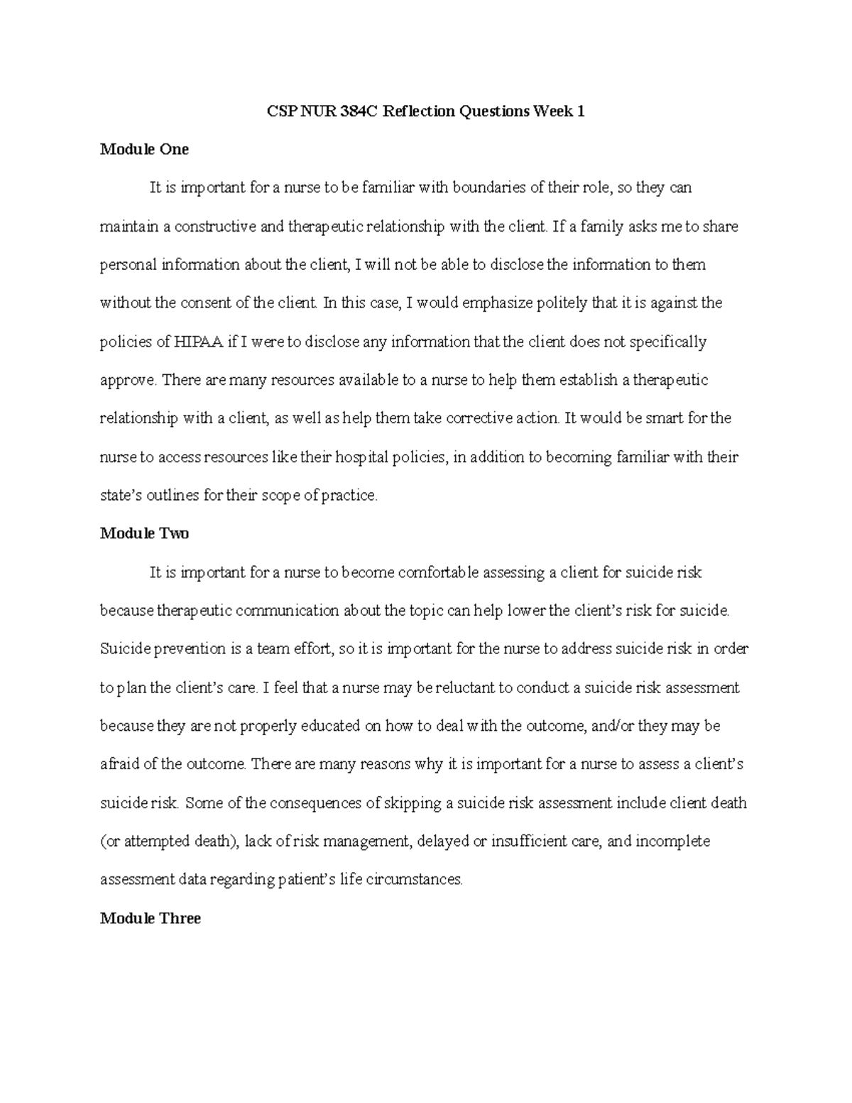 CSP NUR 384 C Reflection Questions Week 1 - If a family asks me to ...