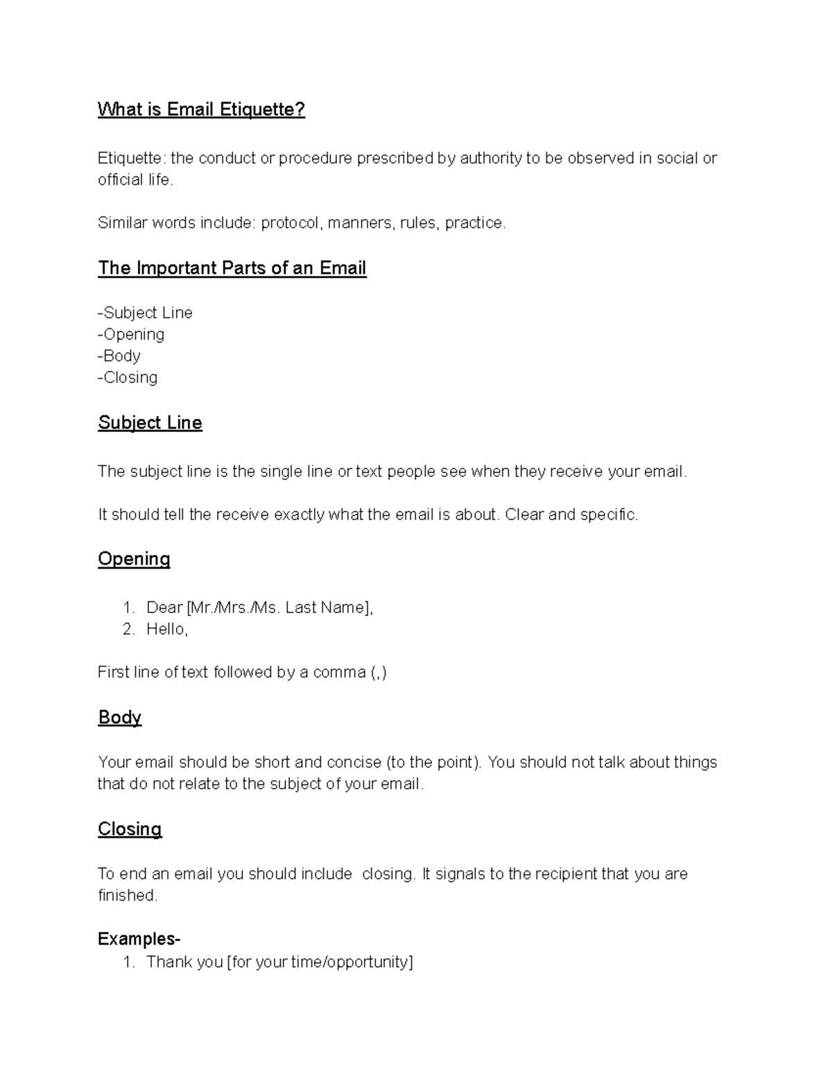 English Notes - What is Email Etiquette? Etiquette: the conduct or ...