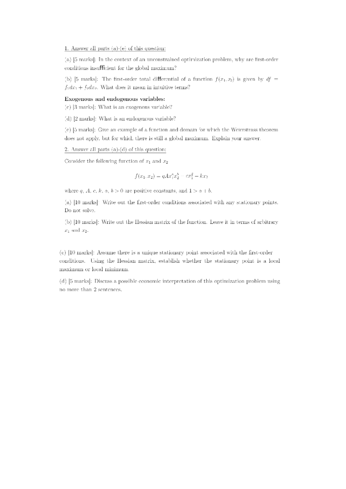 Ec352 2022 - EXAM - 1. Answer all parts of this question: (a) 5 In the ...
