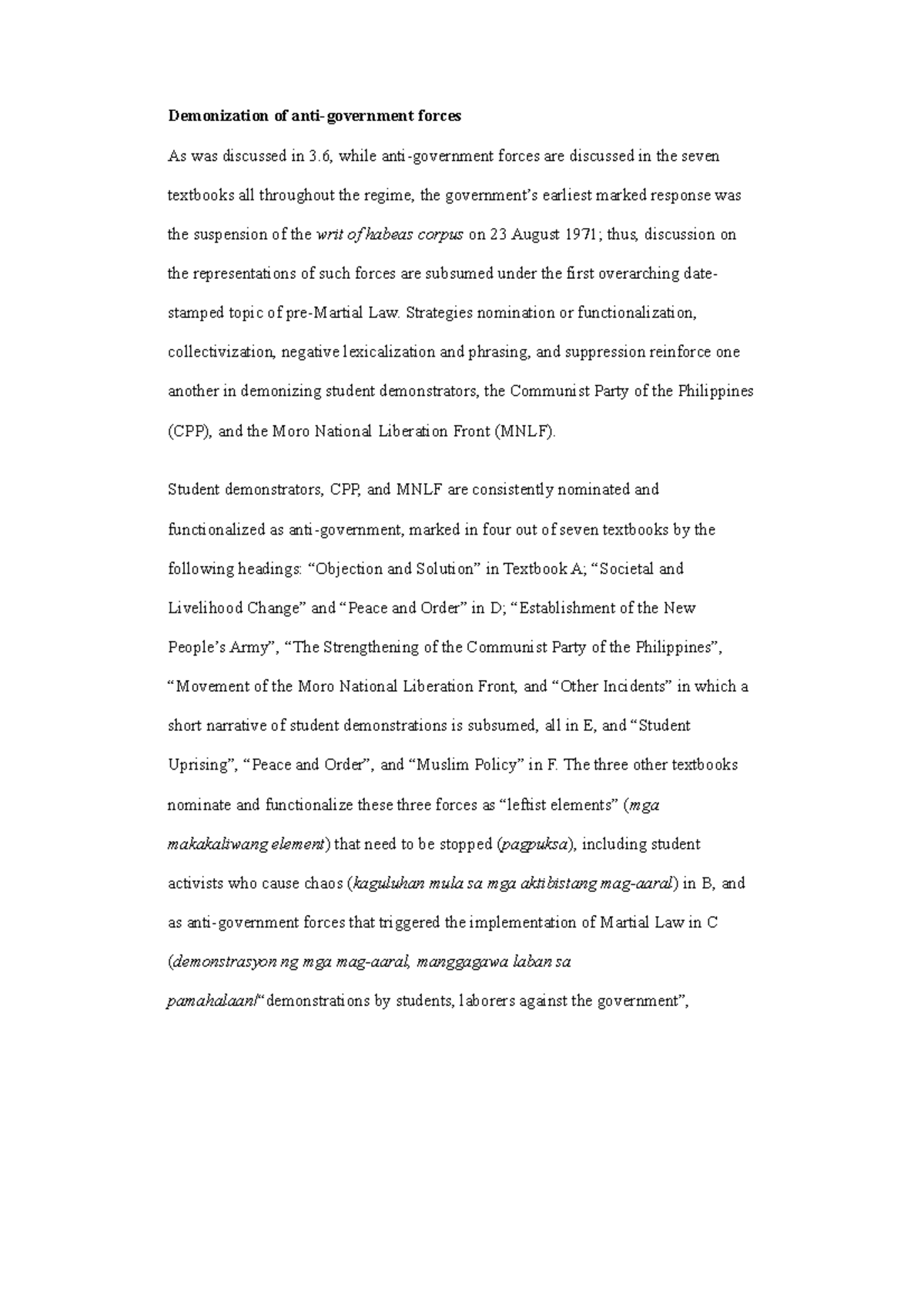 Demonization of anti-government forces - Strategies nomination or ...