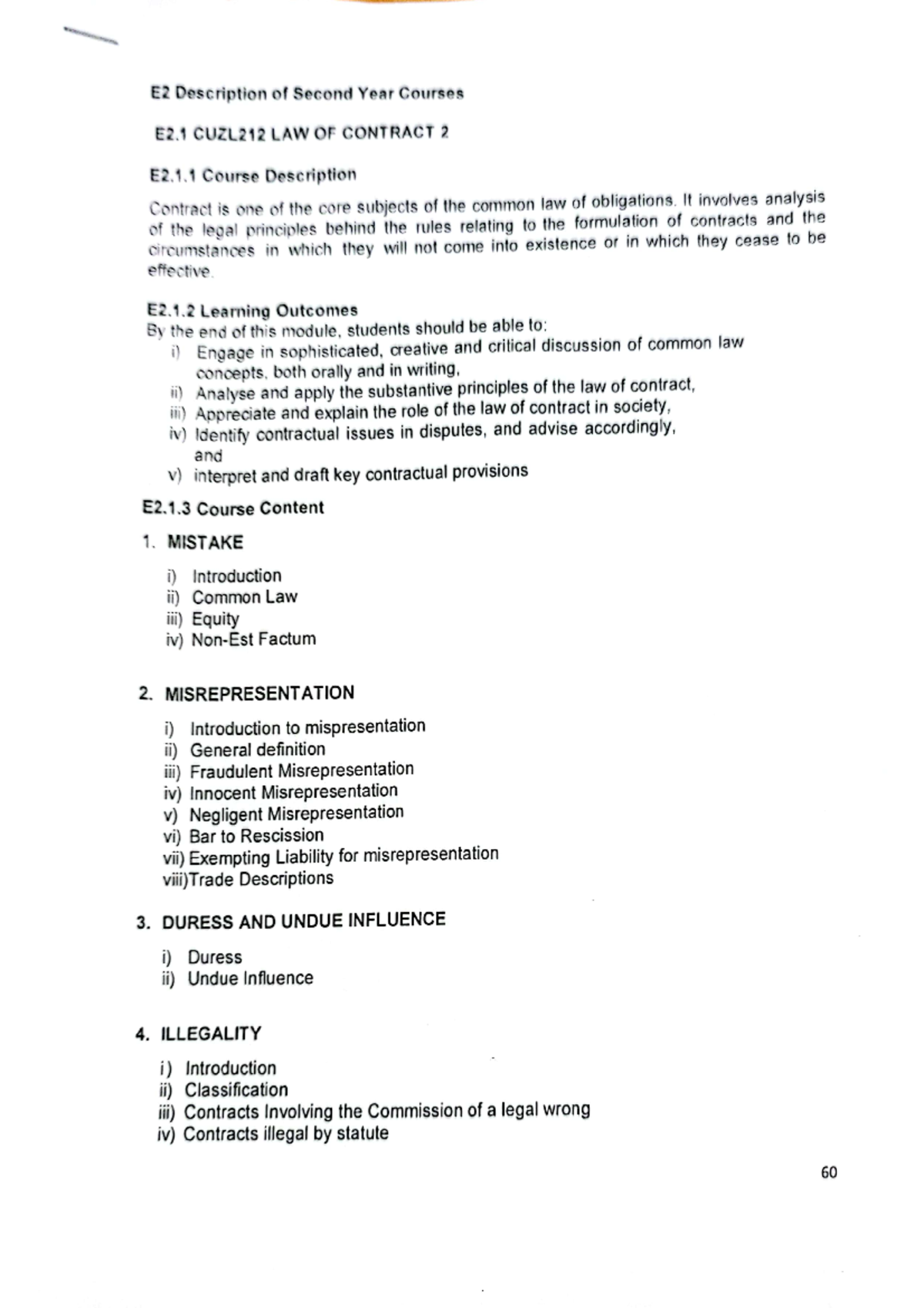 Course Outline Law of Contract II - Contract Law - Studocu