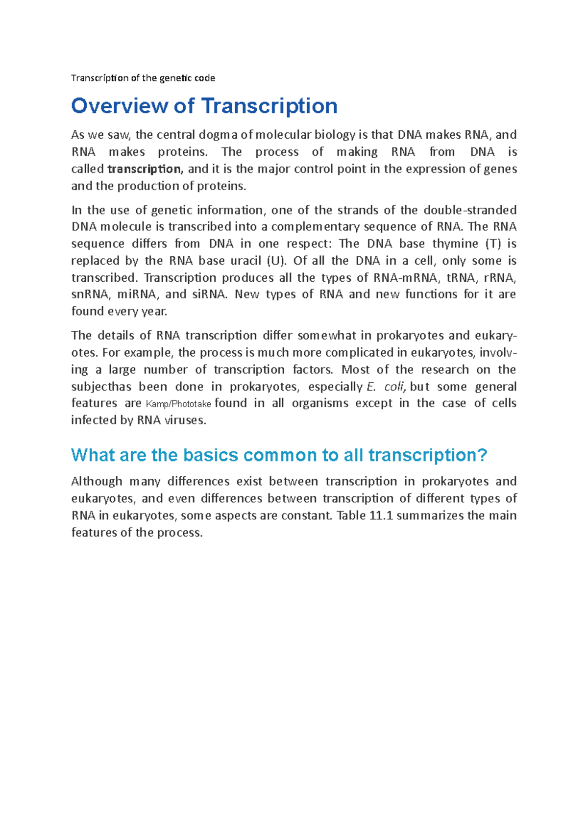Transcription of the genetic code - Transcription of the genetic code ...