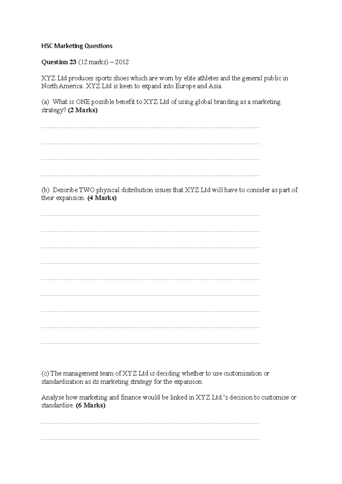 HSC Marketing SA Questions - HSC Marketing Questions Question 23 (12 ...