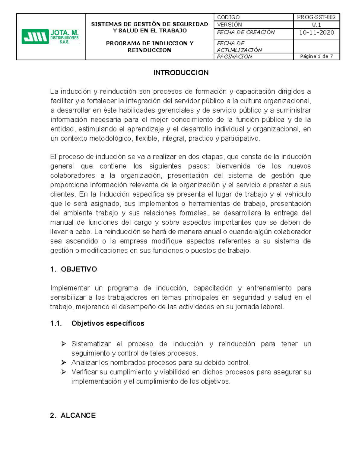 PROG-SST-002. Programa de inducción y reinducción en SST - SISTEMAS DE GESTIÓN DE SEGURIDAD Y ...