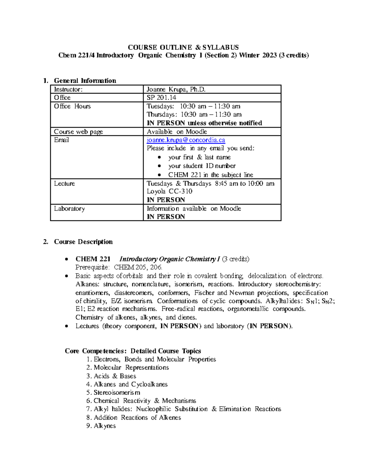 Syllabus - Course Outline - COURSE OUTLINE & SYLLABUS Chem 221/4 ...