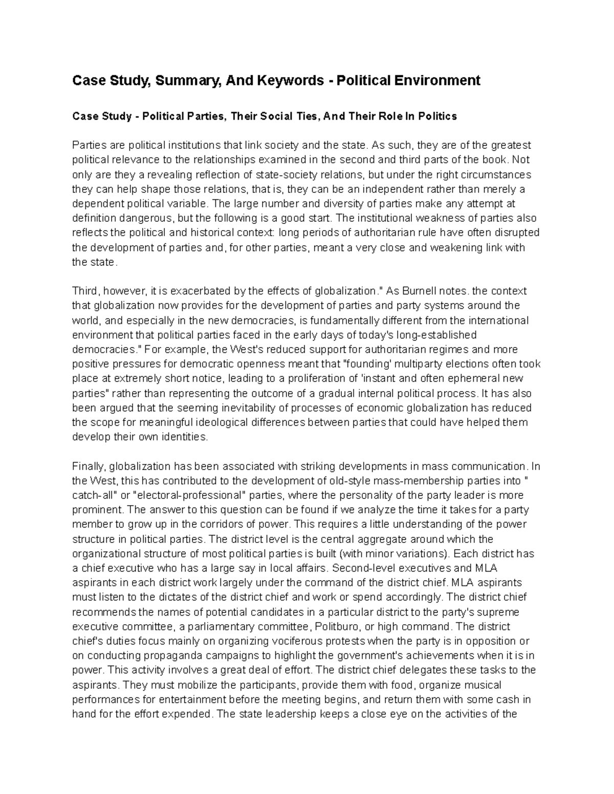 Case Study, Summary, And Keywords - Political Environment - As such ...