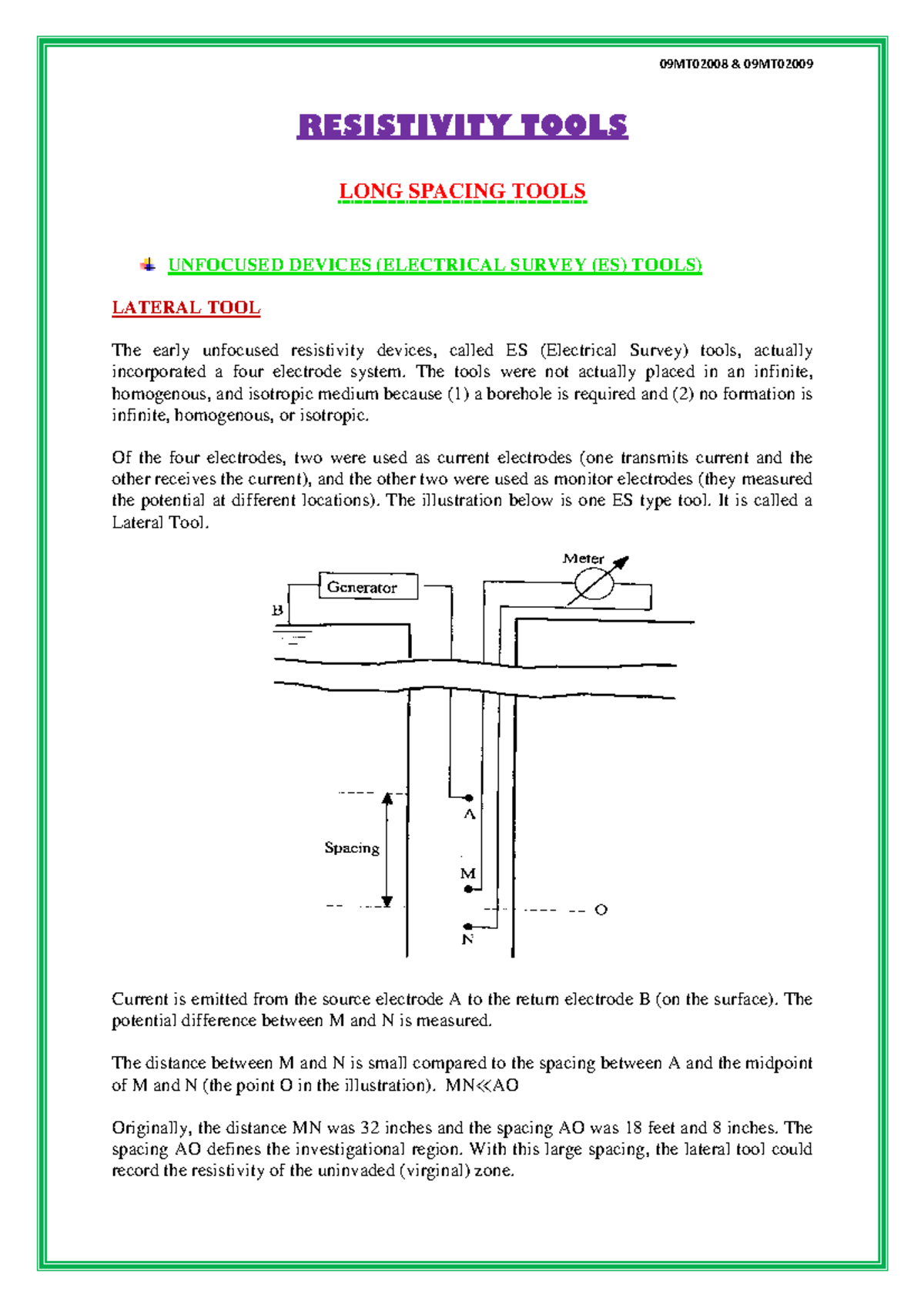Resistivity tools - 09MT02008 09MT02009 RESISTIVITY TOOLS LONG SPACING ...