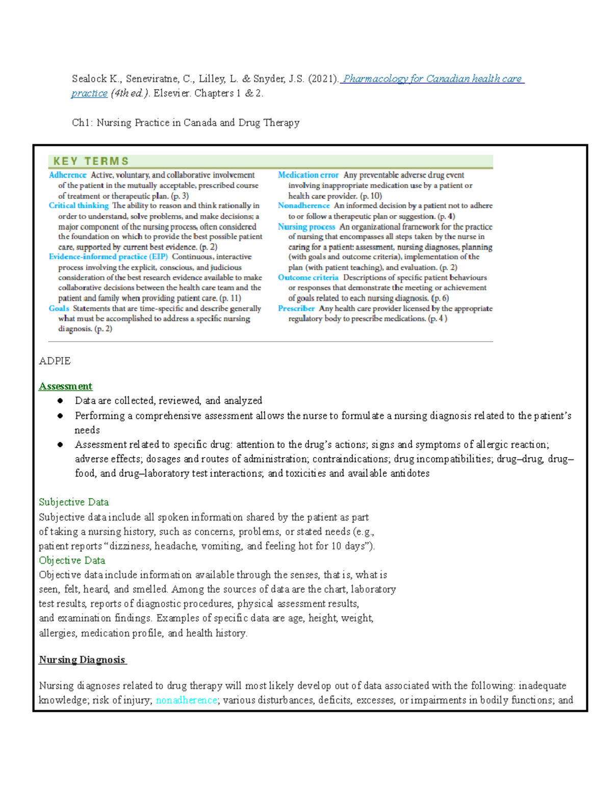 Week 1 - content describes notes around nursing practice and ways in ...