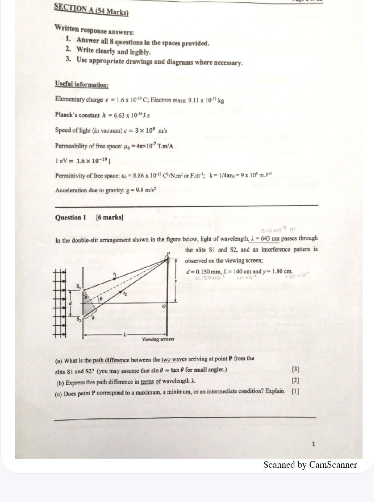 Physics Question Papers - Written Questions 53 points (50% of available ...