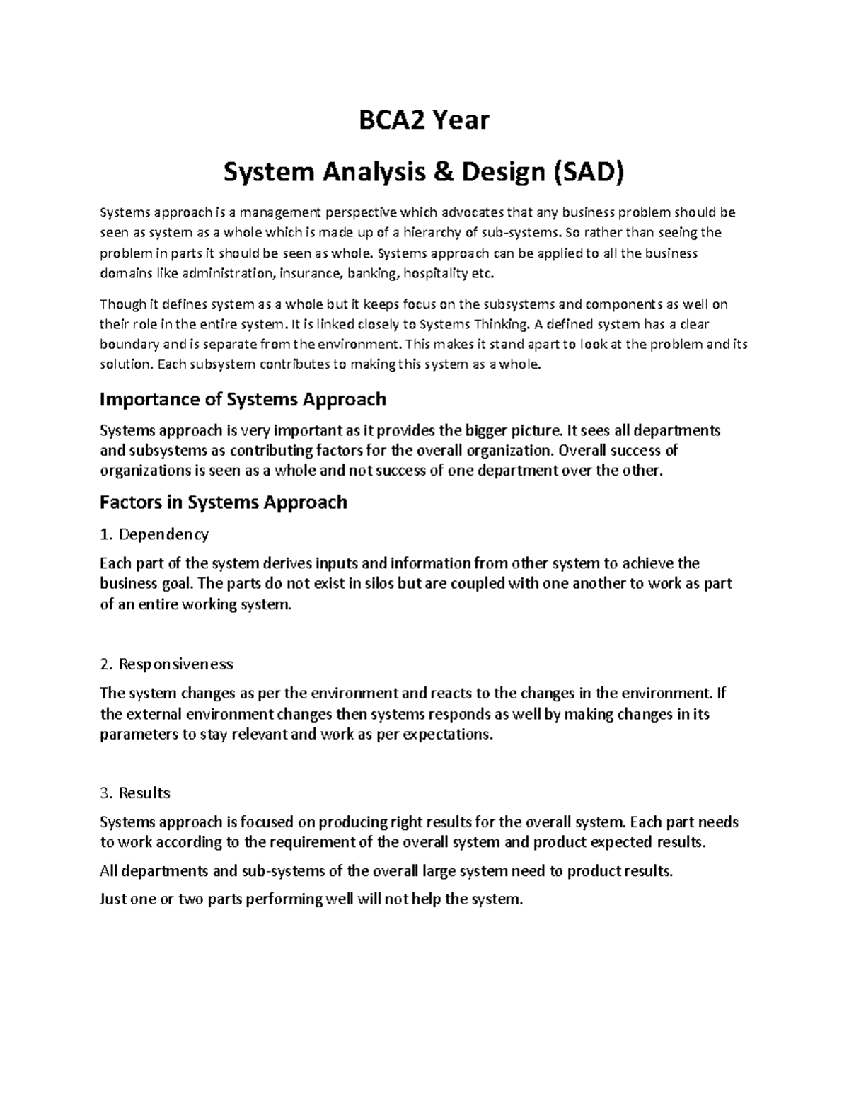 unit 1 in sad subject - BCA2 Year System Analysis & Design (SAD ...