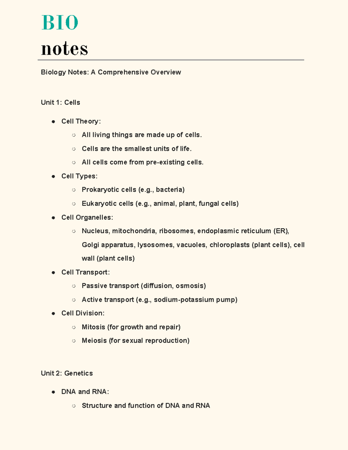 Biology Class Notes (14) - notes Biology Notes: A Comprehensive ...