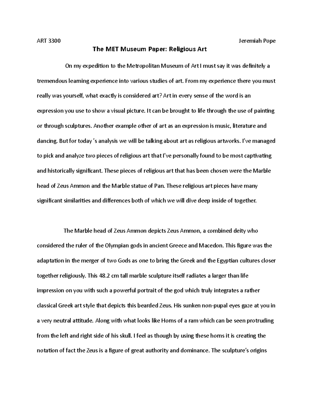 ART Museum Religious ART Paper - ART 3300 Jeremiah Pope The MET Museum ...