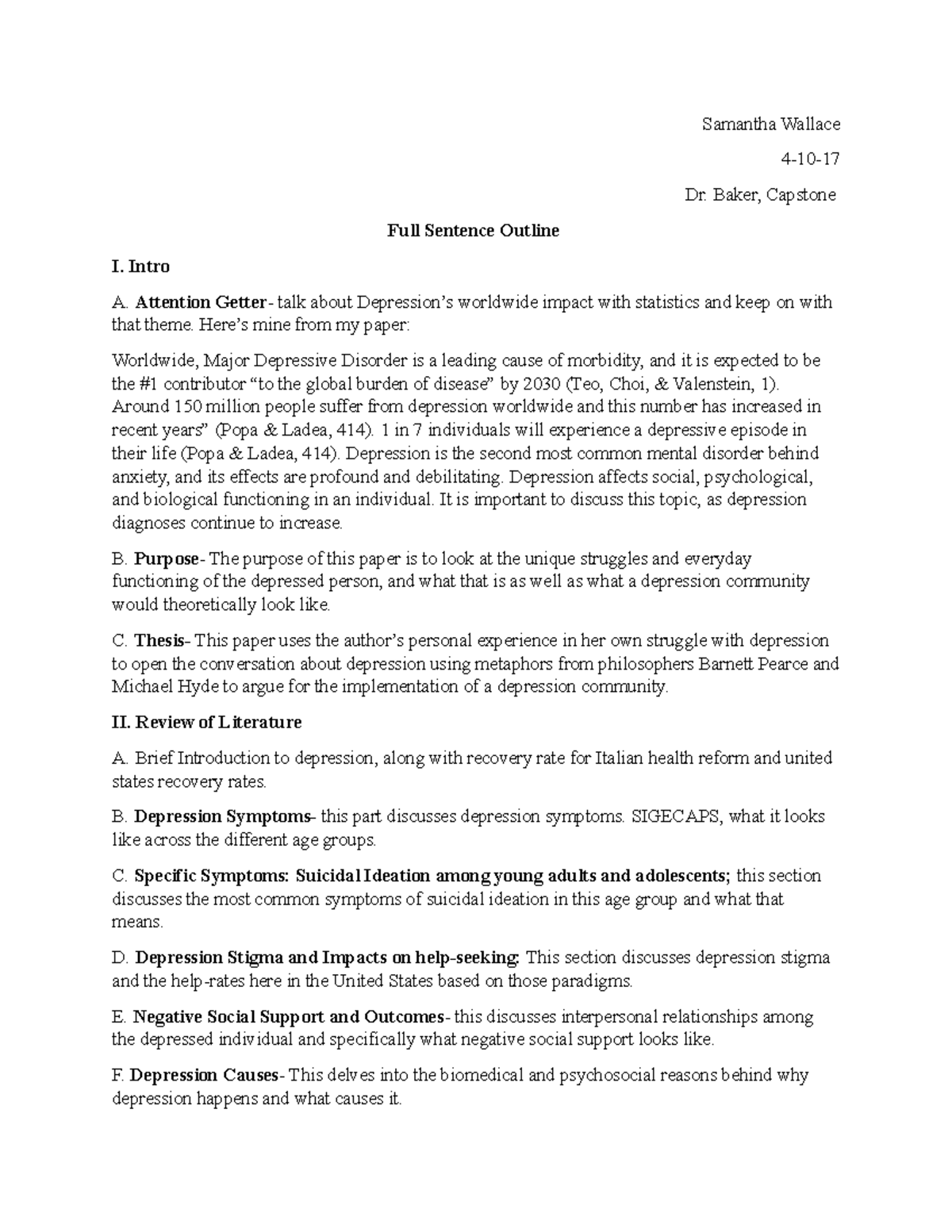 Full Sentence Outline Template