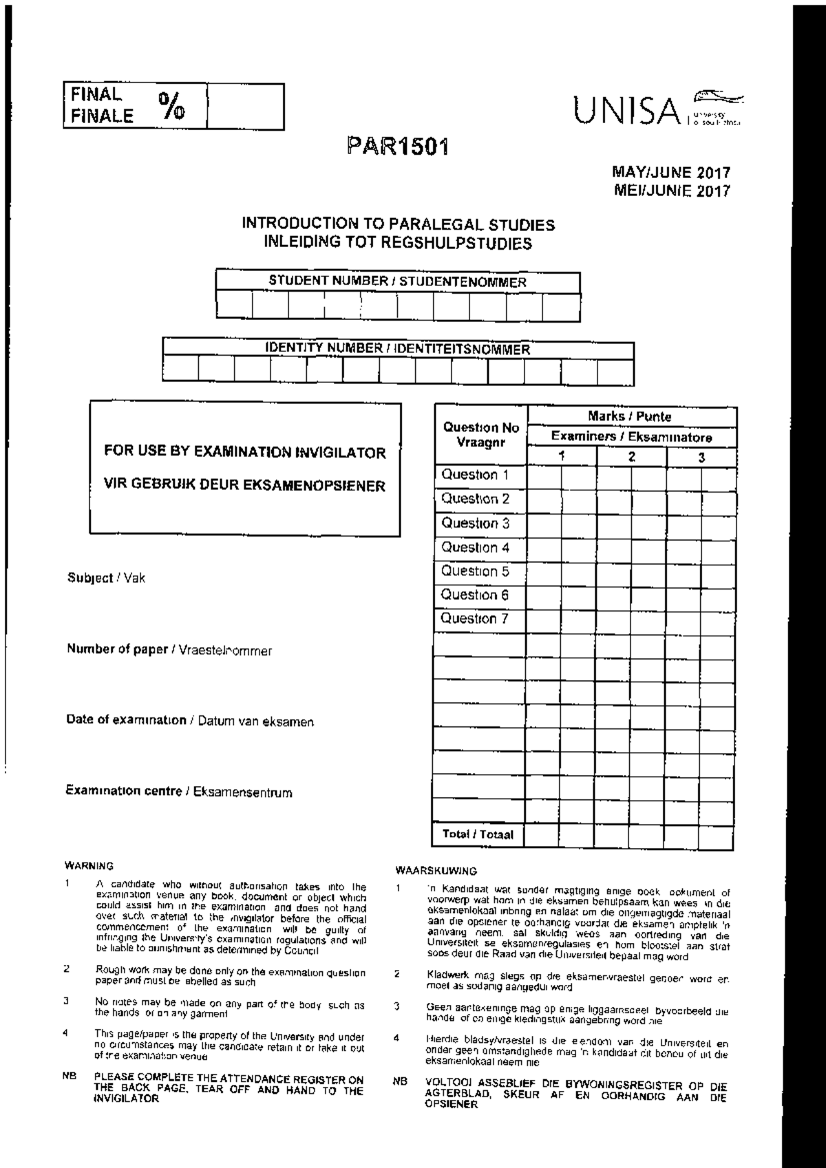 PAR1501 2017 6 E 1 - PAR1501 - Studocu