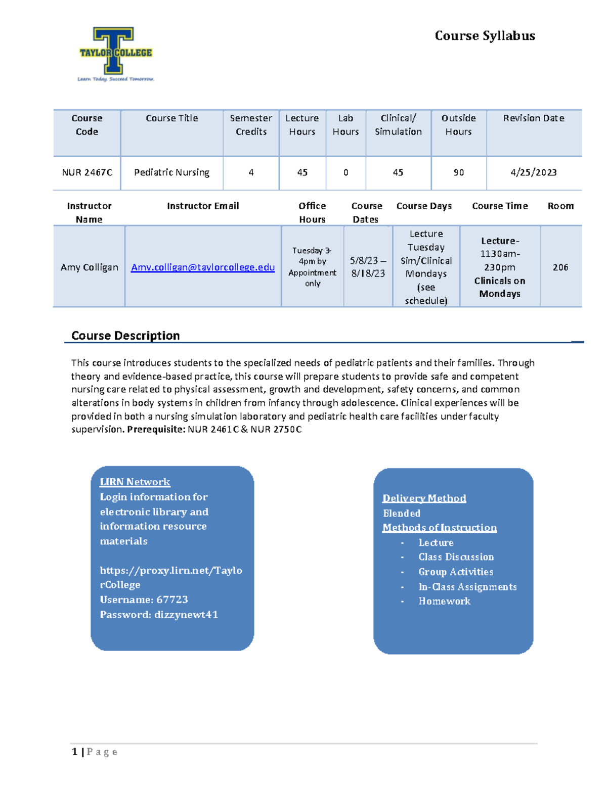 Prof31 PEDS Syllabus Summer 23-1 - Course Syllabus Course Code Course ...