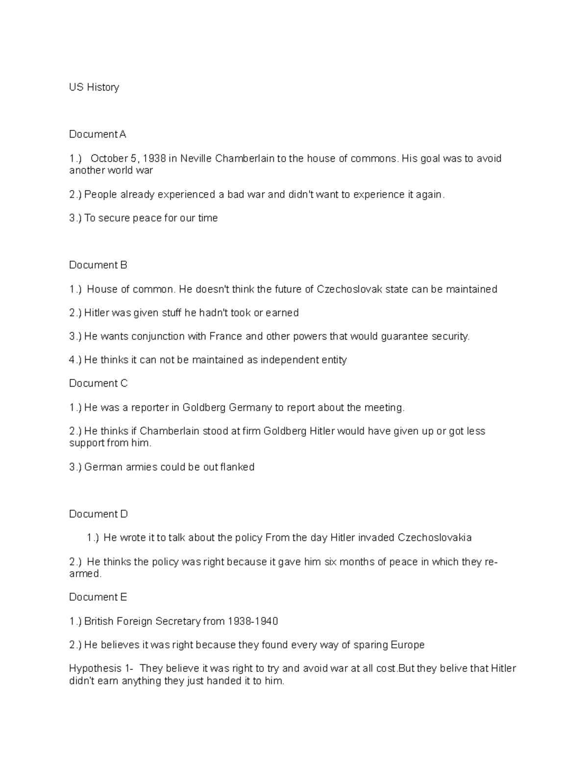 US history - US History Document A 1.) October 5, 1938 in Neville ...