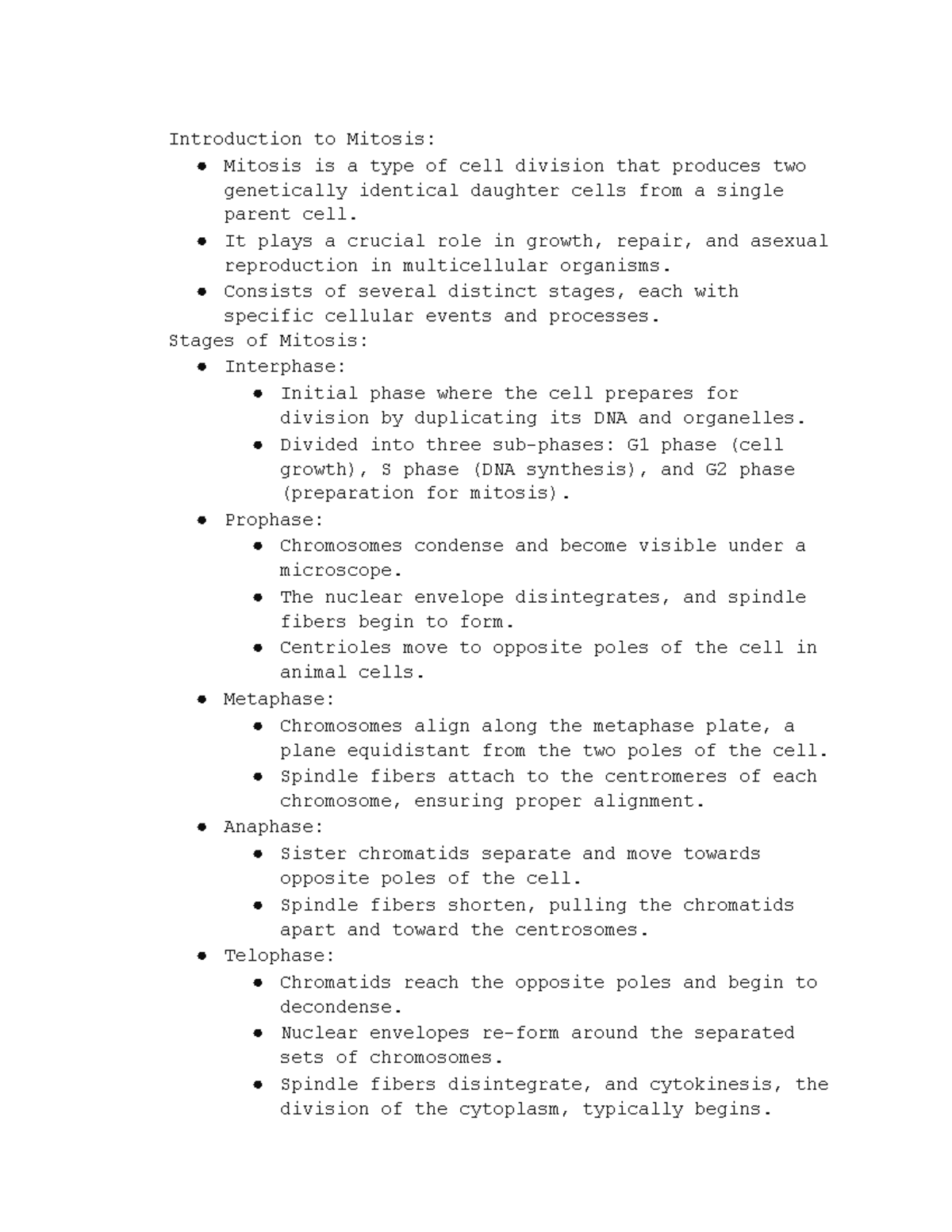 Mitosis - Google Docs - Cell division - Introduction to Mitosis: Mitosis is a type of cell - Studocu