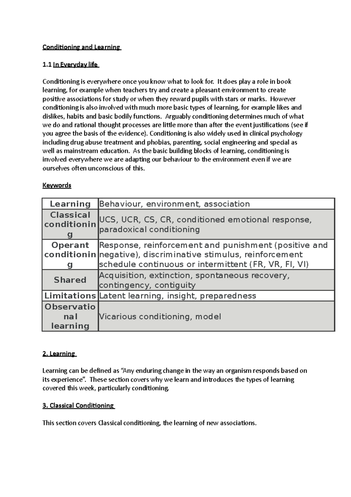 PSYC101 Lecture Week 5 - Conditioning and Learning 1 In Everyday life ...