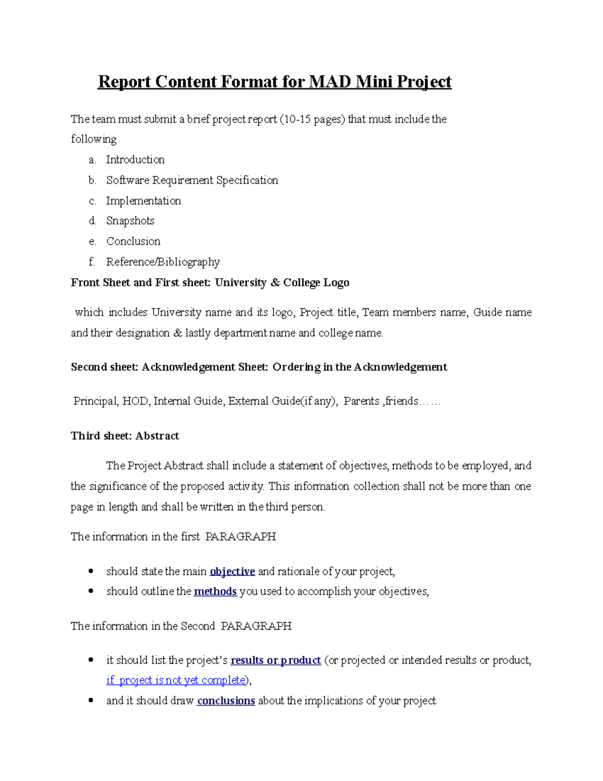 Report Content Format for MAD mini Project - Introduction b. Software ...