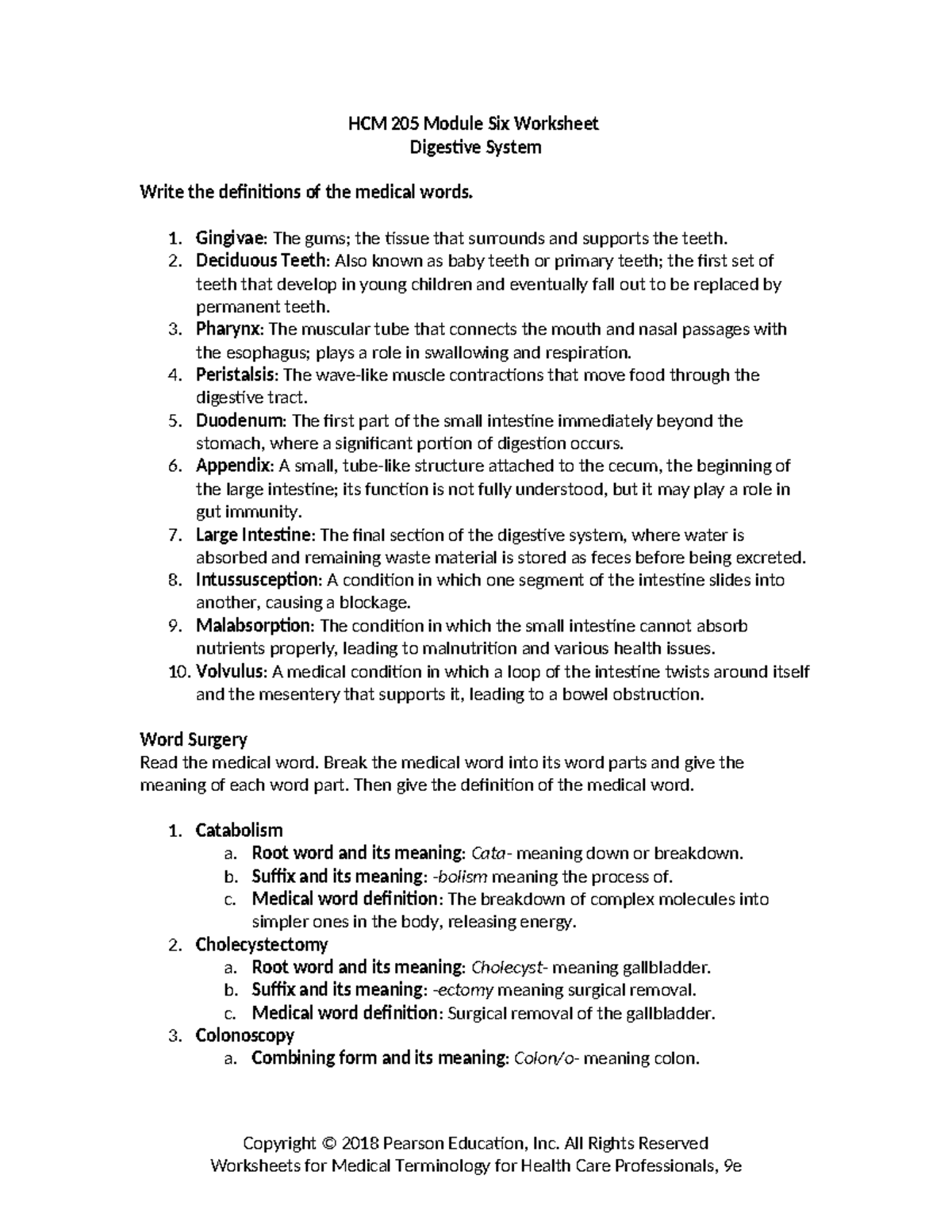 HCM205Mod Six Worksheet EHeath - HCM 205 Module Six Worksheet Digestive ...