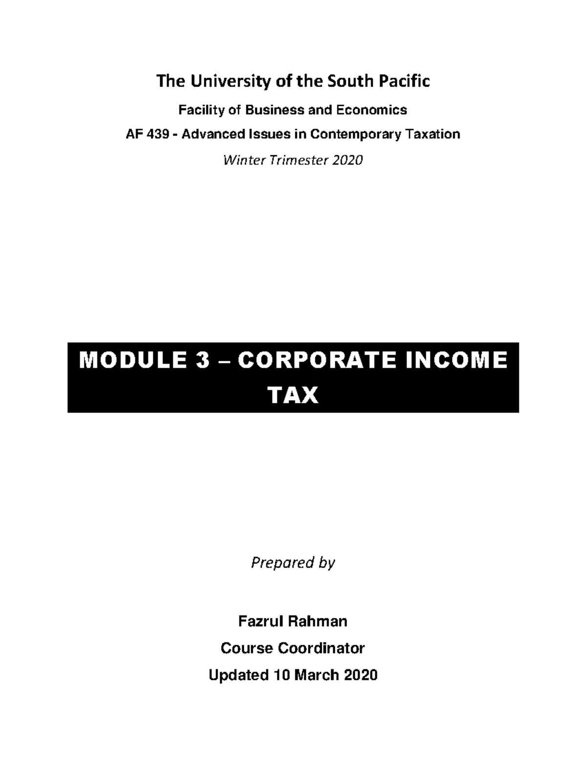 Corporate Income Tax Lecture Notes - The University of the South ...