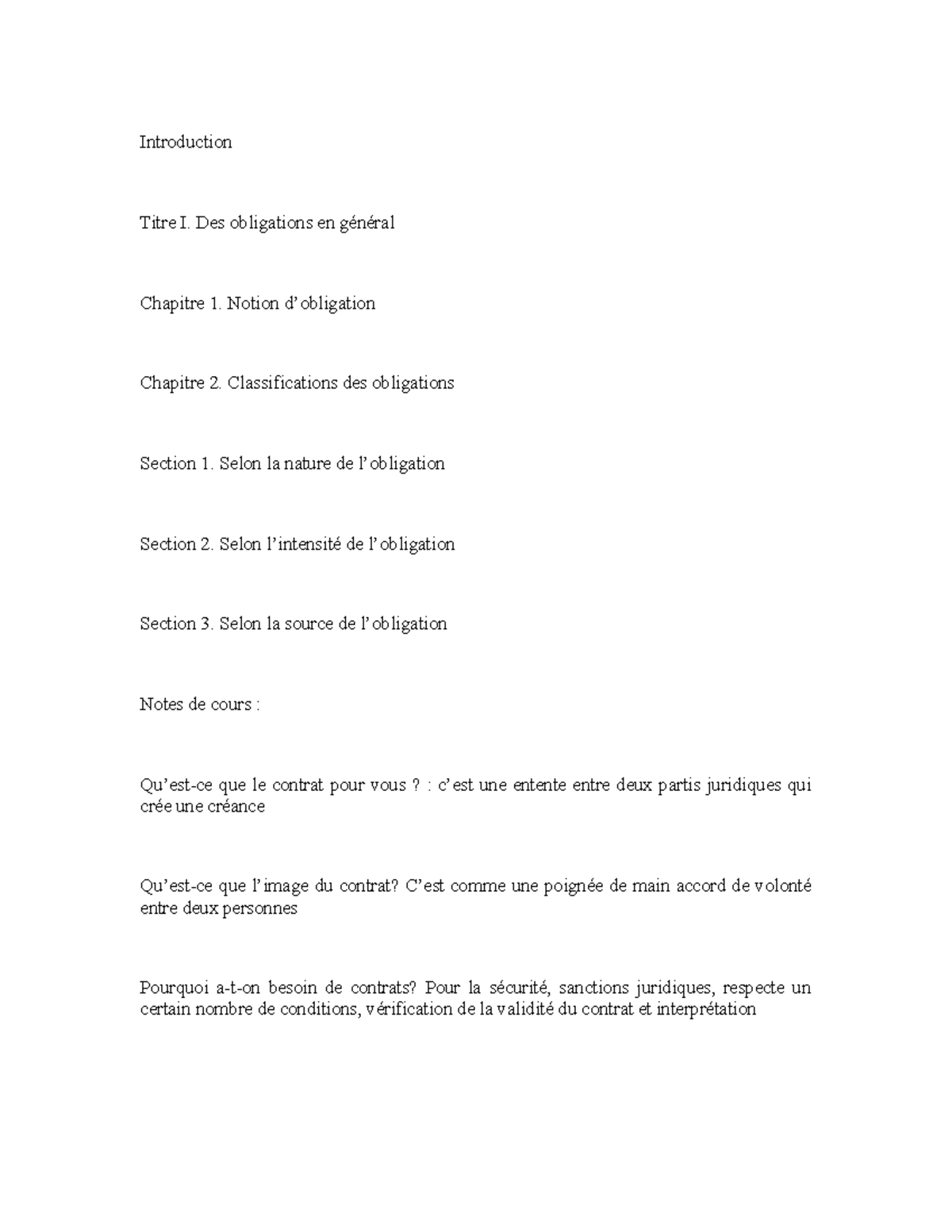 Obligation 1-1 - Introduction Titre I. Des obligations en général ...
