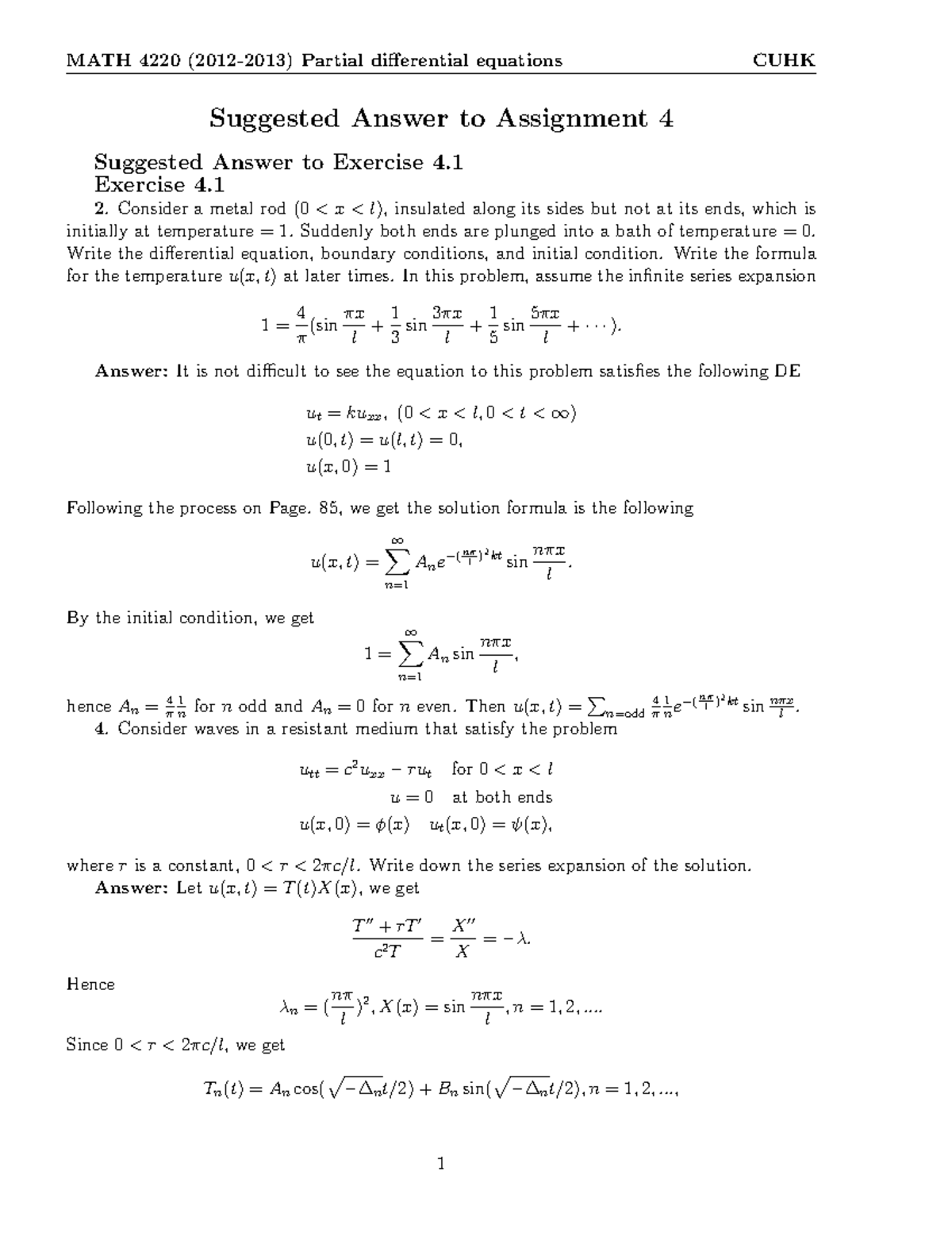 Solutions to assignment 4 - Suggested Answer to Assignment 4 Suggested ...