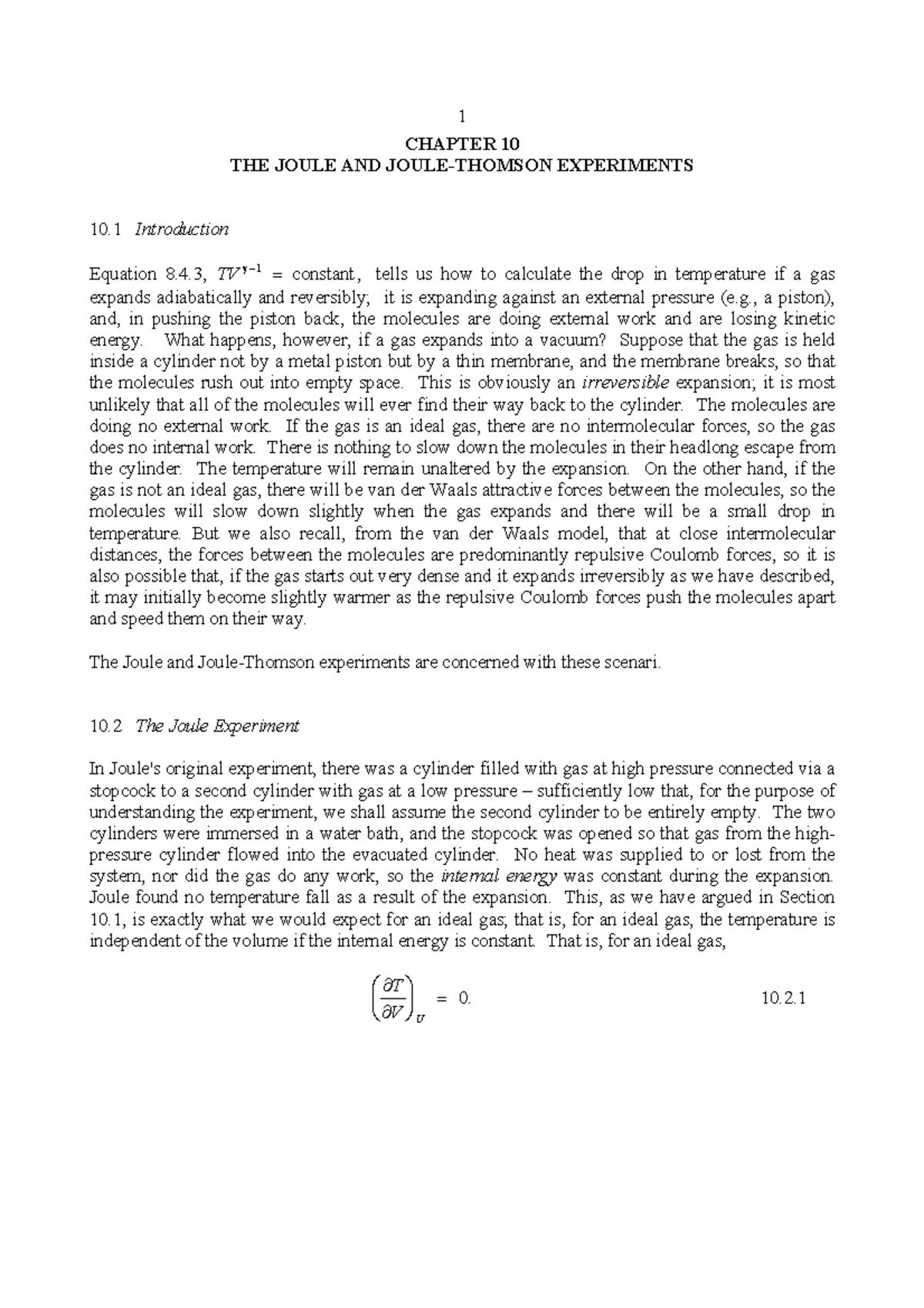 Thermod 10JT - Gyuiolkjjujiooll - CHAPTER 10 THE JOULE AND JOULE ...