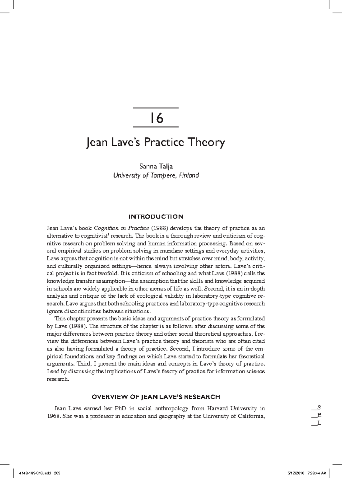 Talja Sanna 2010 Jean Laves Practice The - 16 Jean Lave’s Practice ...