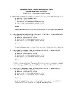 Hull OFOD9e Multiple Choice Questions and Answers Ch10 - Hull: Options, Futures, and Other - Studocu