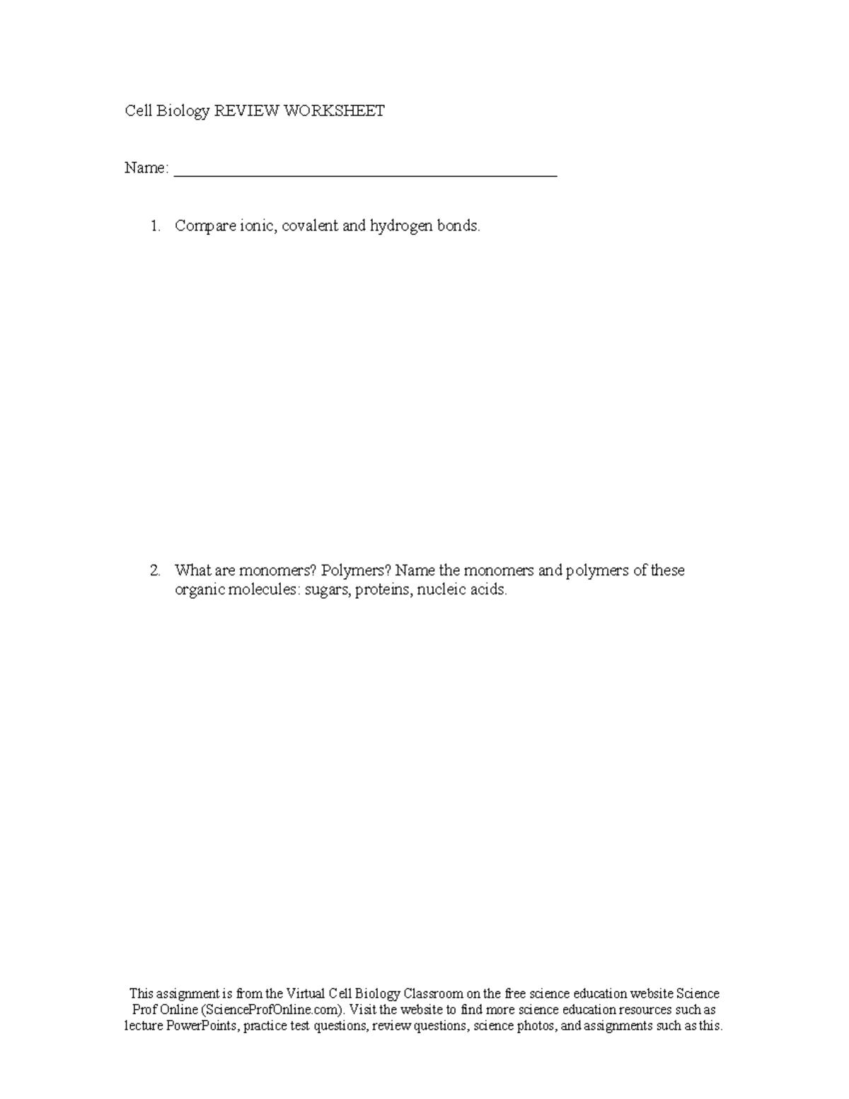 Cell Biology Review Worksheet VCBC - Cell Biology REVIEW WORKSHEET Name ...