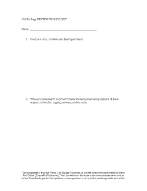 Cell Biology Course Study Guide - Please make your main study resource ...