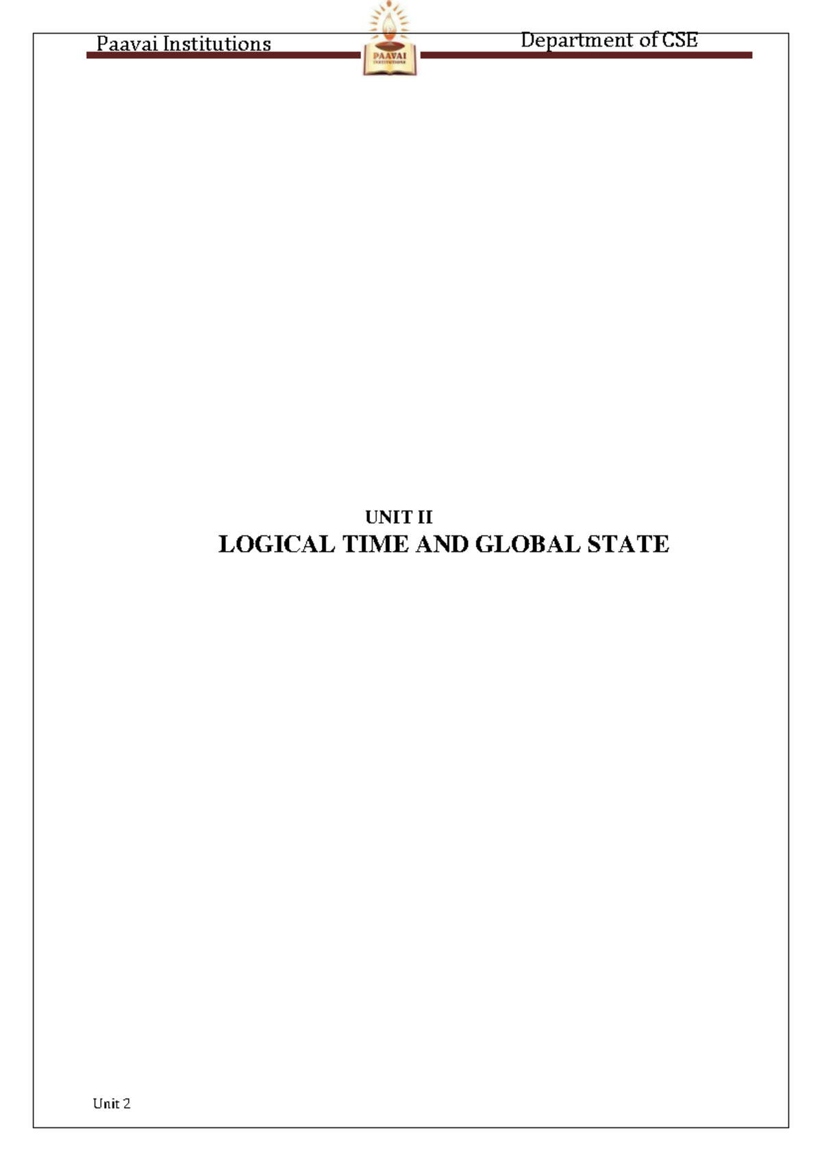 Unit 2 new logical time and global state new - UNIT II LOGICAL TIME AND GLOBAL STATE Contents 2 ...